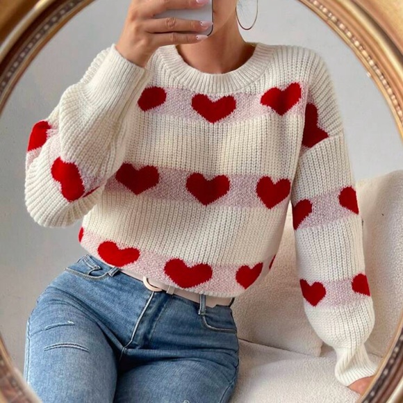 Sweaters | Hearts Print Oversized Knit Sweater Top | Poshmark
